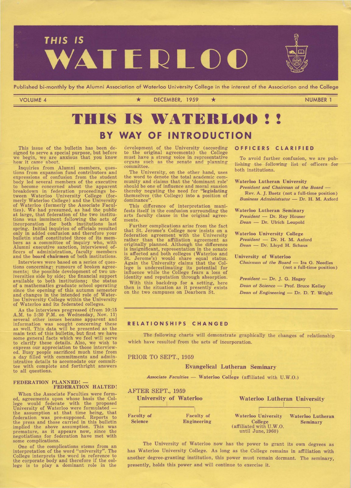 This is Waterloo, December 1959, volume 4, number 1: Laurier Library Images